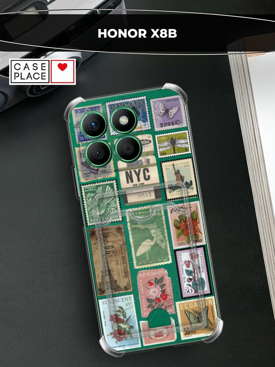 Силиконовый чехол на Honor X8b (Хонор X8B) с картой и принтом марки