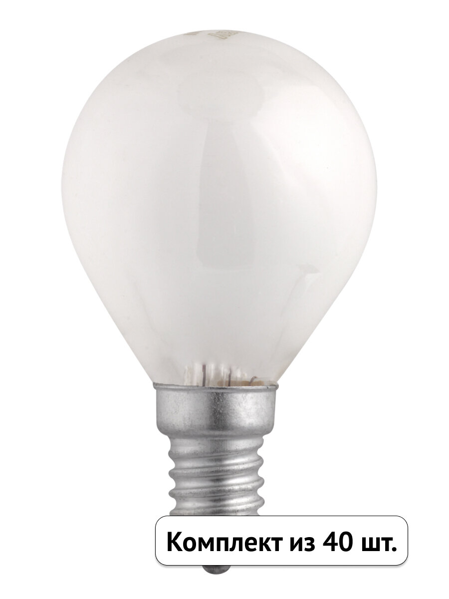 Лампочка накаливания Jazzway 40Вт, 350Лм, 2700К, E14, Р45, теплый белый свет, матовый шар (комплект из 40 шт.)