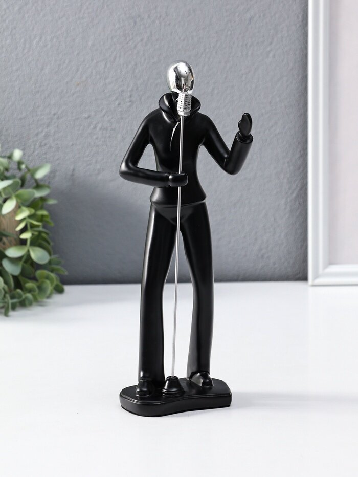 Фигура полистоун «Вокалист», чёрный с серебром, 6.5×10×26.5 см
