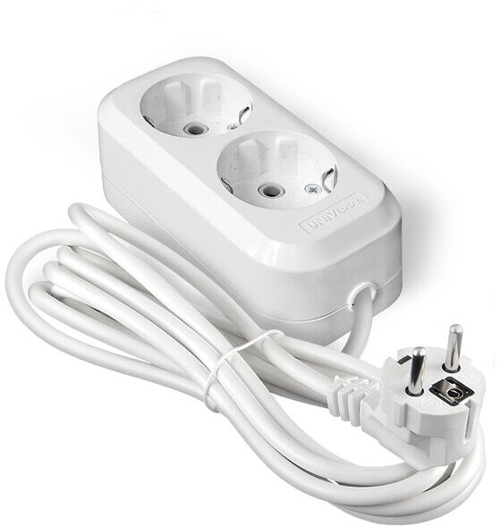 Бытовой удлинитель UNIVersal 2 гнезда 5м. серия "Премиум" 3500Вт 220В 10А с заземлением, без выключателя, белый, уп. 1шт