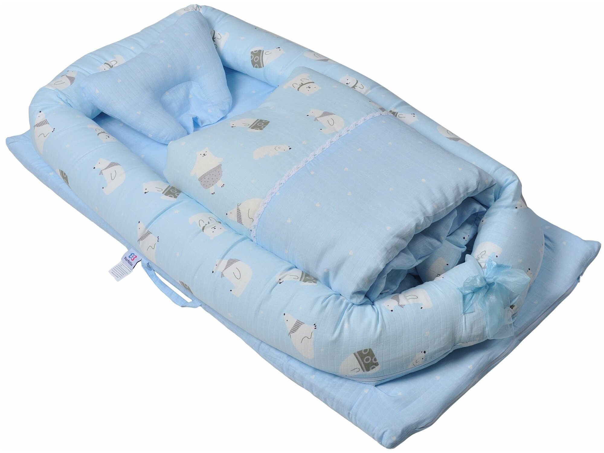 Гнездо для сна Farfello L4, для новорожденного, с подушкой, одеялом, матрасом, голубой