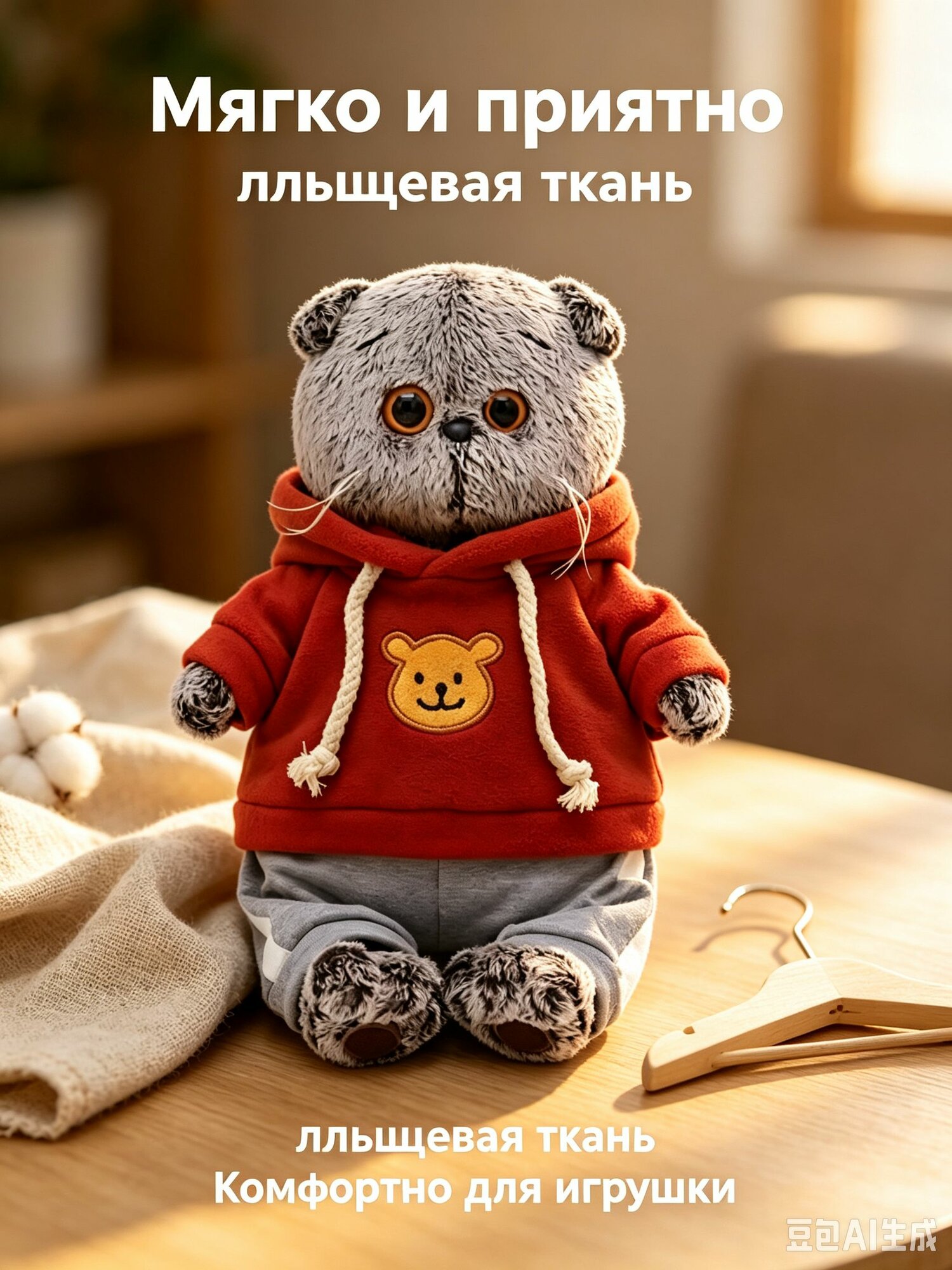 Худи для плюшевой игрушки 30 см, красное, мягкое, удобная посадка.