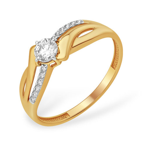 Кольцо помолвочное, красное золото, 585 проба, Swarovski Zirconia