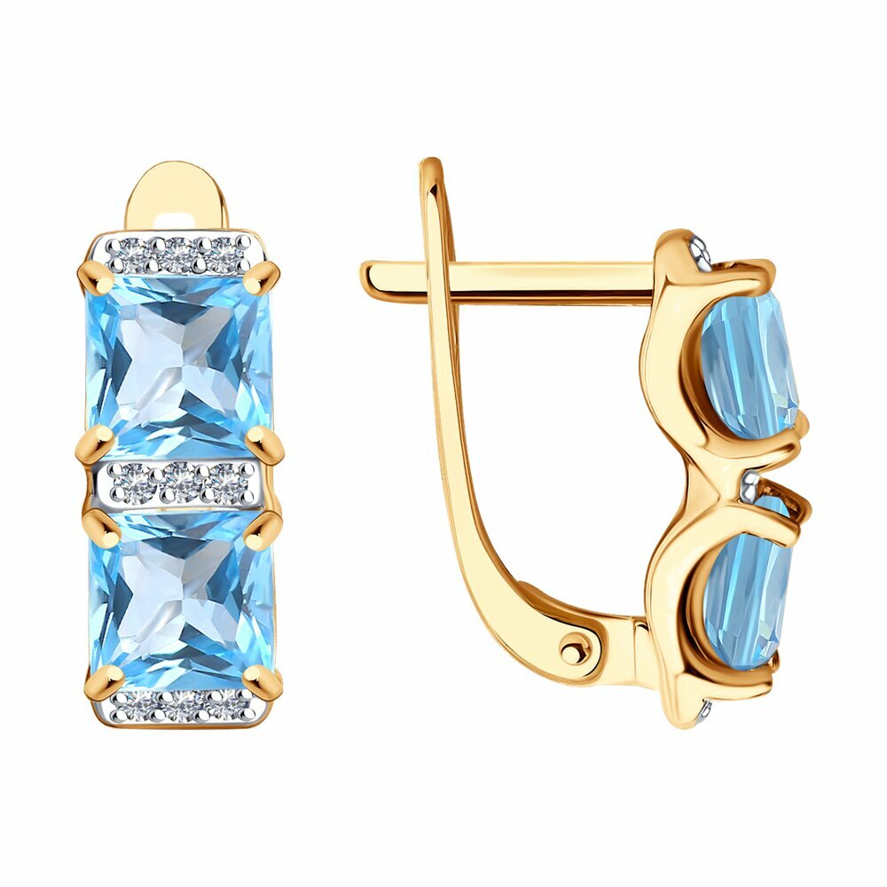Серьги Яхонт, красное золото, 585 проба, фианит, топаз