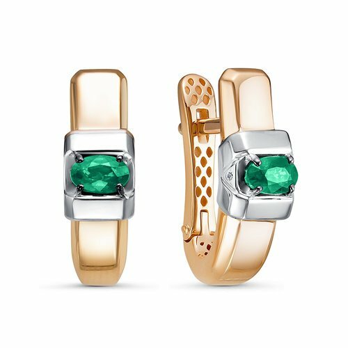 Серьги, золото, 585 проба, бриллиант, изумруд