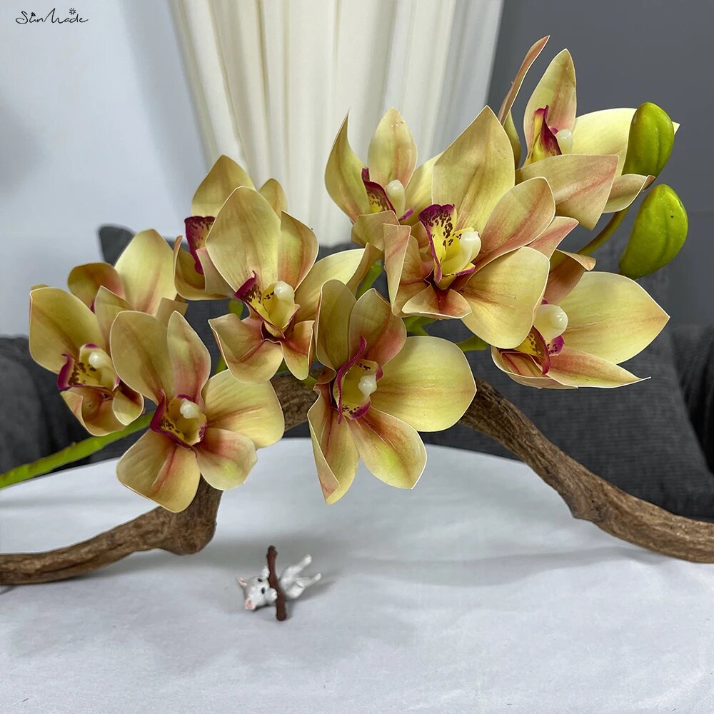 SunMade искусственные белые орхидеи цимбидиум 10 головок Yellow Green