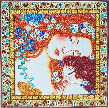 Набор для вышивания бисером с пришивными камнями и жемчугом "Мать и дитя", (по мотивам картин Г. Климта), 38х38 см К-71