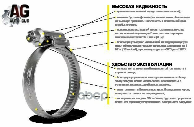 Хомут червячный 100-120-Х (алюцинковая сталь) качество KVP + Auto-GUR арт. AGX100120