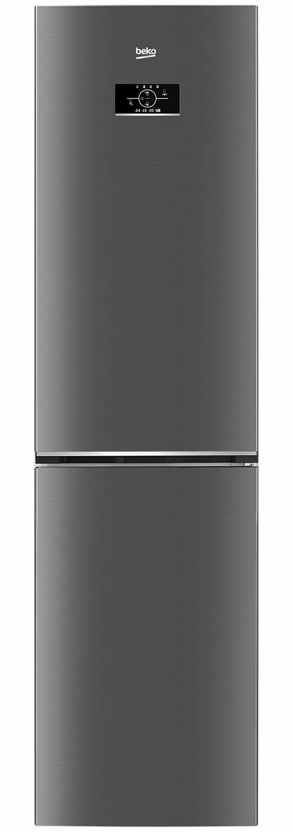 Холодильник BEKO B3R0CNK332HX стальной, 201х54х60 см, NoFrost, дисплей, 335л, 7 кг/сут, 4 полки