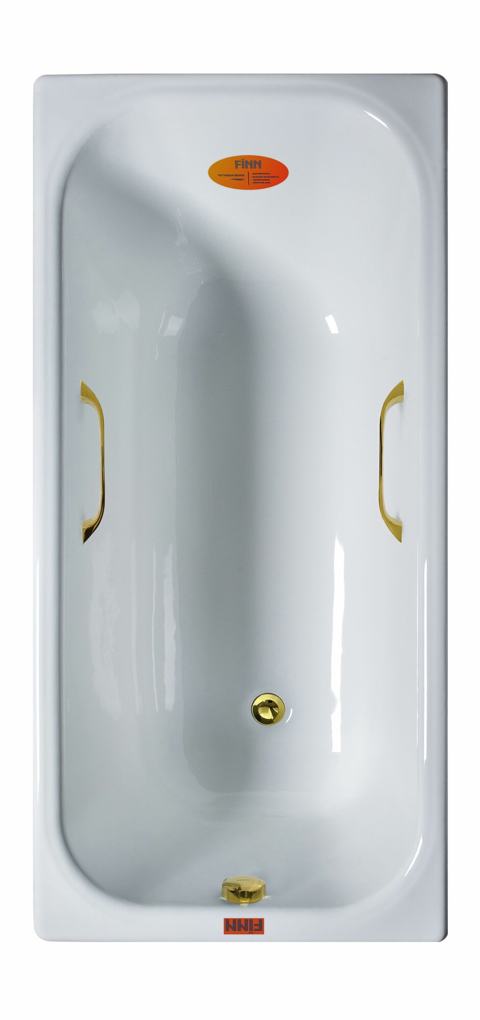 Чугунная ванна Finn Sonata 160x75x44 с квадратными золотыми ручками