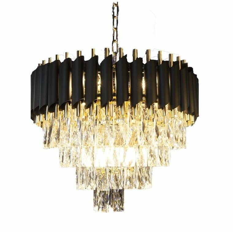 Люстра потолочная подвесная Черный-Золото 8хе14 D500х500х1200(max) осветит 15-25м²