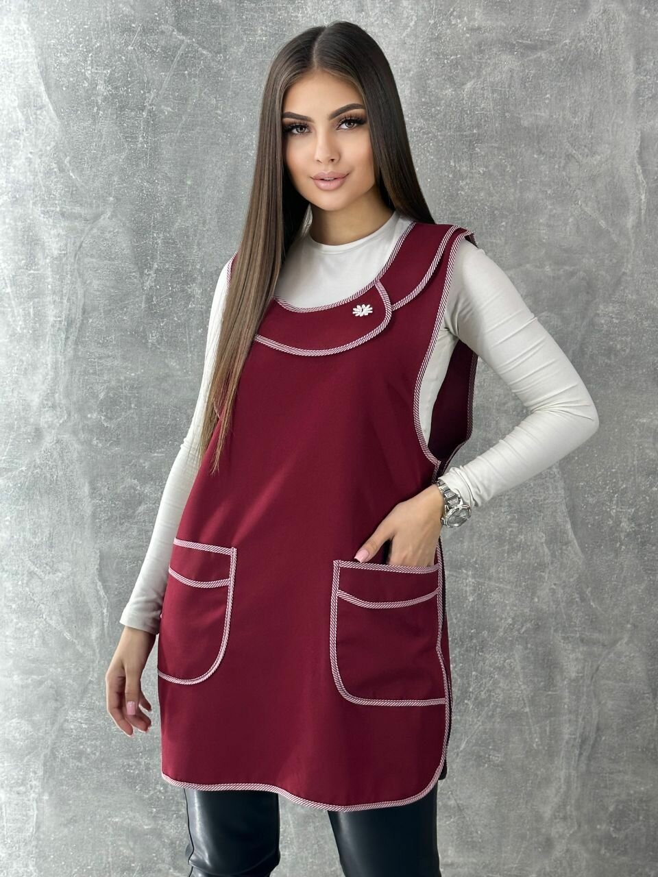 Сарафан рабочий женский Цветочек из Габардина. Халат парикмахерский, фартук универсальный подходит для продавцов, уборщиц, поваров, флористов и парикмахеров