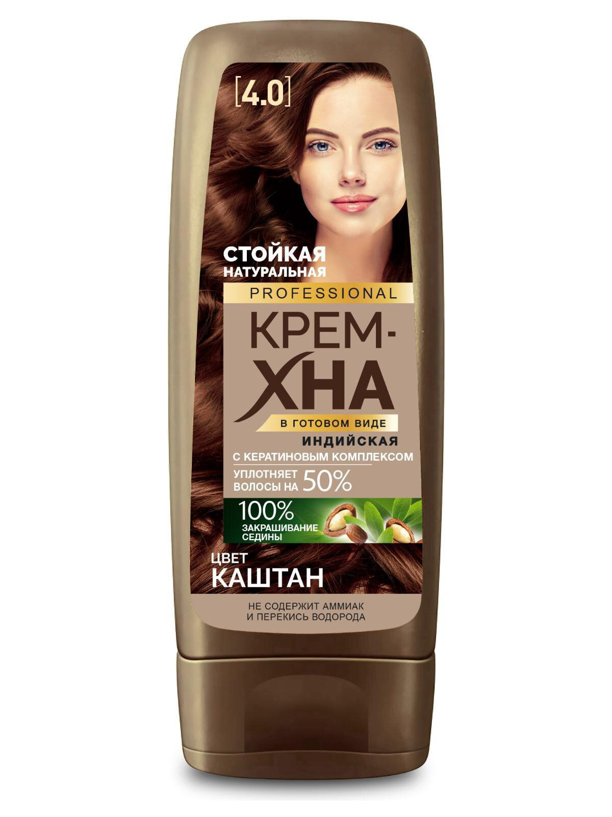 Крем-хна Фитокосметик Индийская, с кератиновым комплексом, тон: 3.0 Темный каштан, 140мл