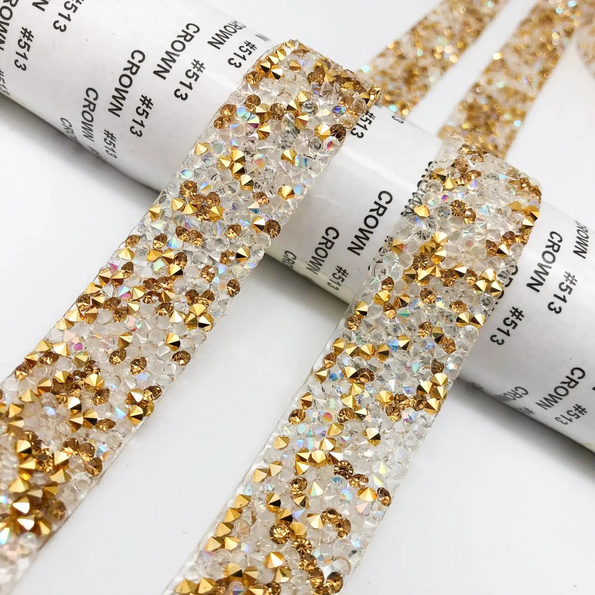 Лента со стразами Crown #513, 30mm, Gold Clear