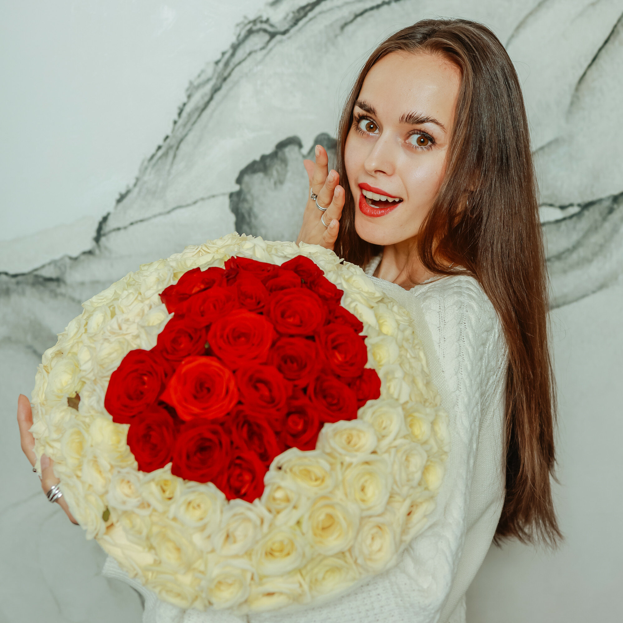 Букет сердце из 101 розы 50 см