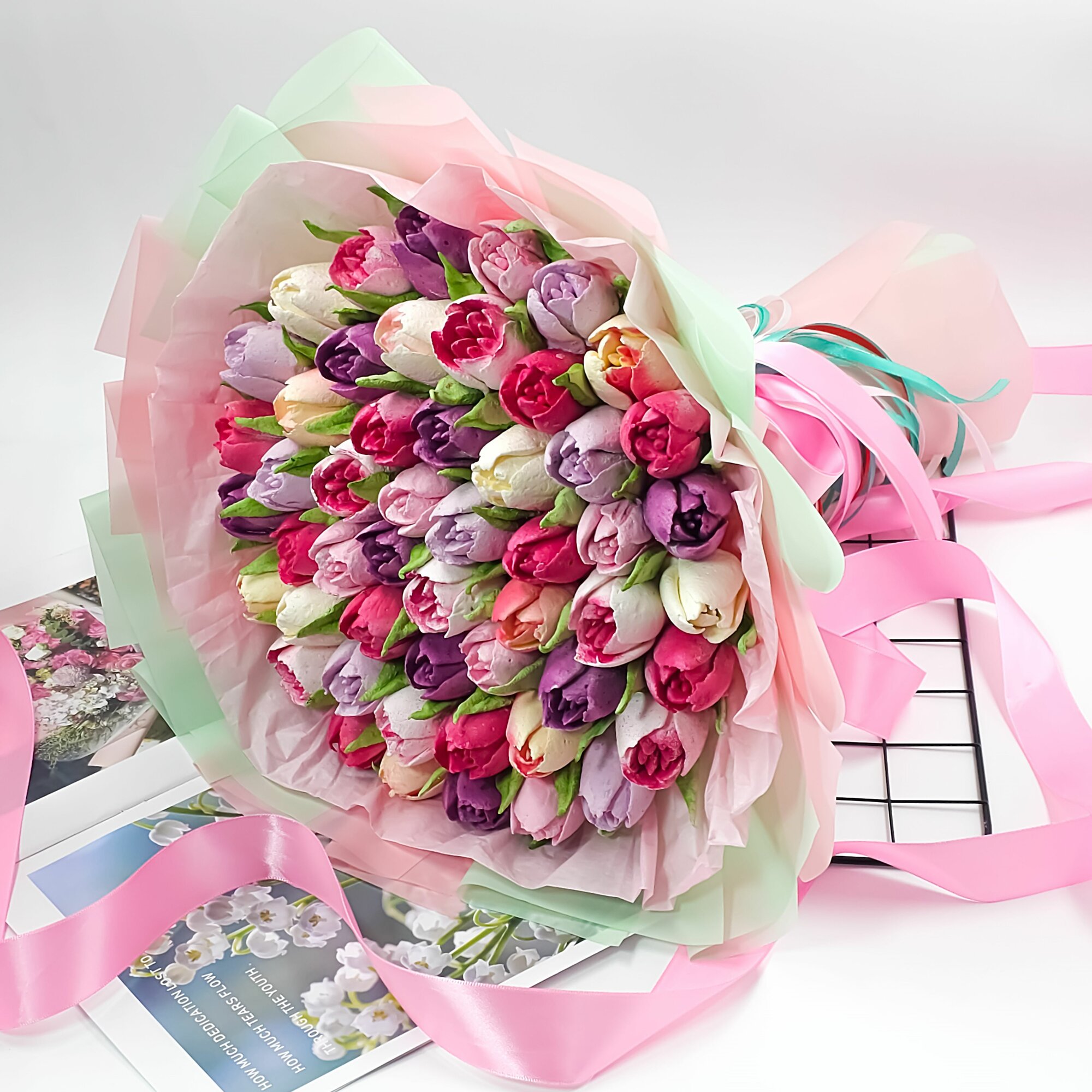 Букет из зефира 'Зимняя сказка' 61 шт. сладкий подарок подруге, маме, жене на День рождения, Подарочный набор