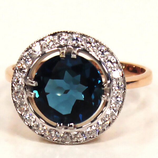 Кольцо, красное золото, 585 проба, фианит, топаз, Лондон топаз