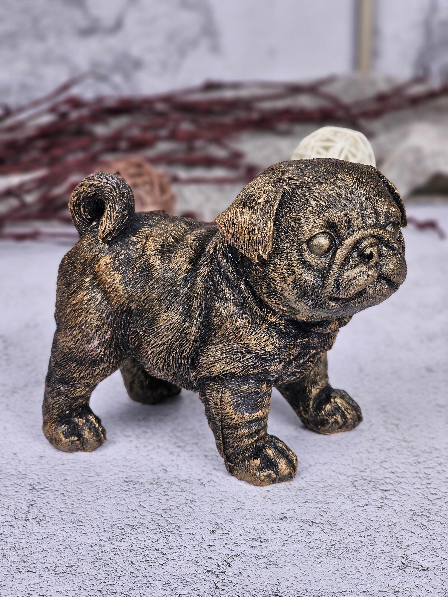 Статуэтка Щенок Мопса бронзовый, 13*7*11см, из искусственного камня (полистоуна)