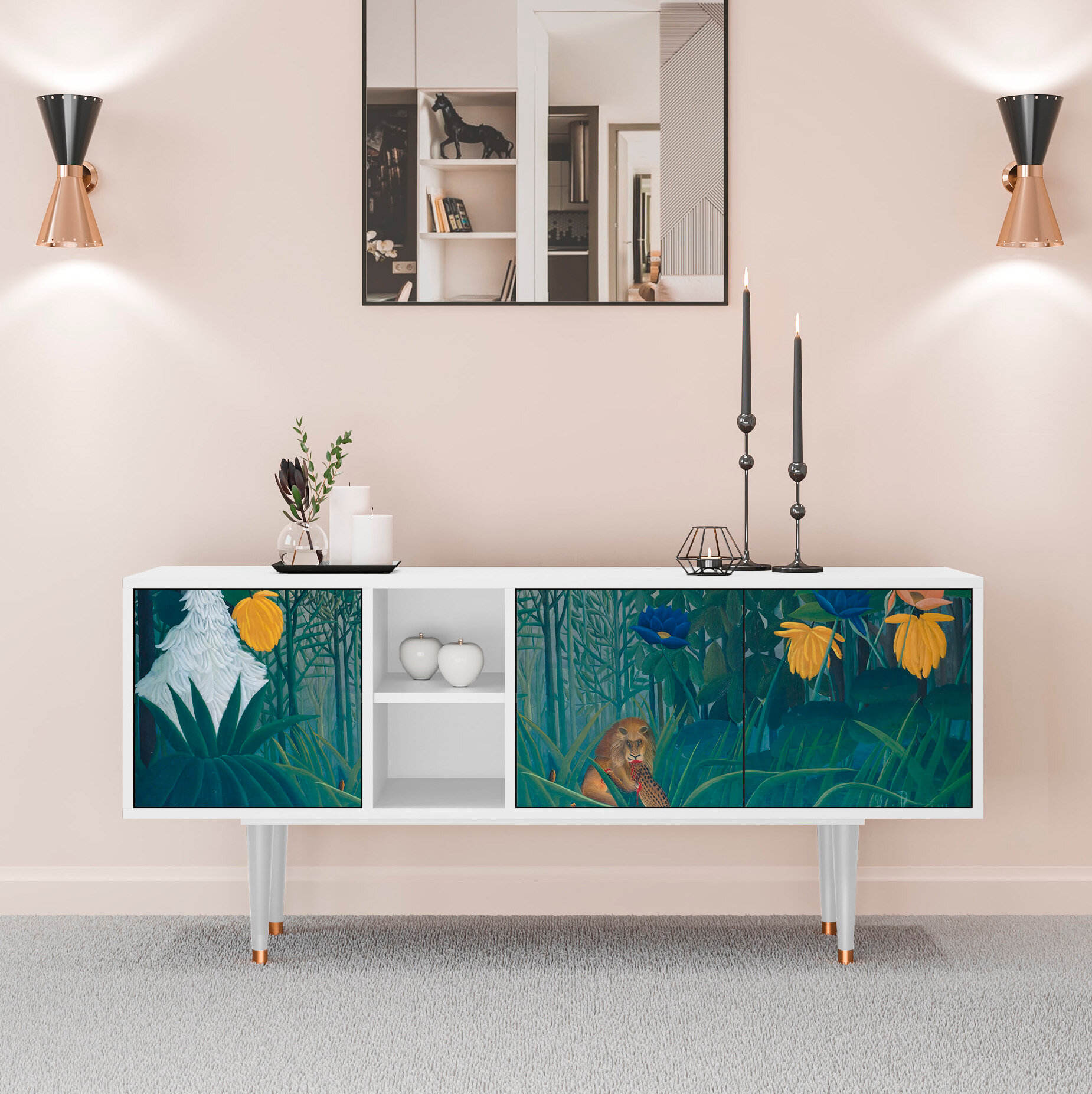 ТВ-Тумба - STORYZ - T5 The Repast of the Lion by Henri Rousseau, Размер - 150 x 69 x 41 см, Цвет корпуса - , Белый