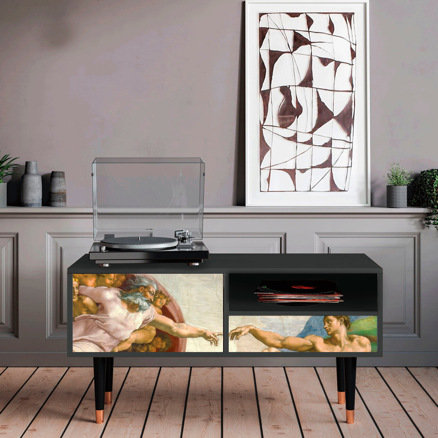 ТВ-Тумба - STORYZ - T3 The Creation of Adam by Michelangelo, Размер - 115 x 59 x 48 см, Цвет корпуса - , Антрацит
