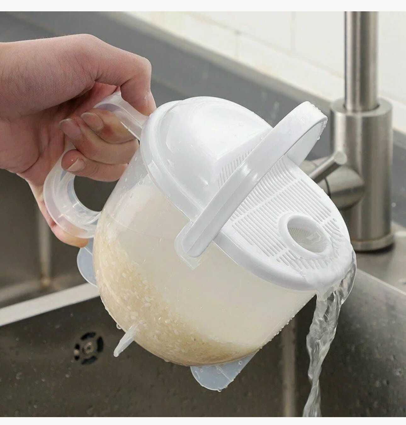 Дуршлаг рисомойка, для промывки круп и ягод, пластик, с крышкой