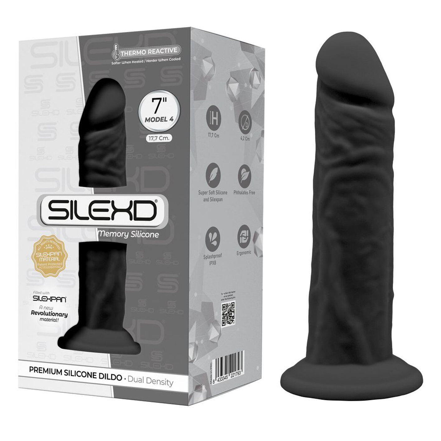 Фаллоимитатор на присоске SileXD Model 4 - 7”, чёрный (17.7, Ø 4.2 см)