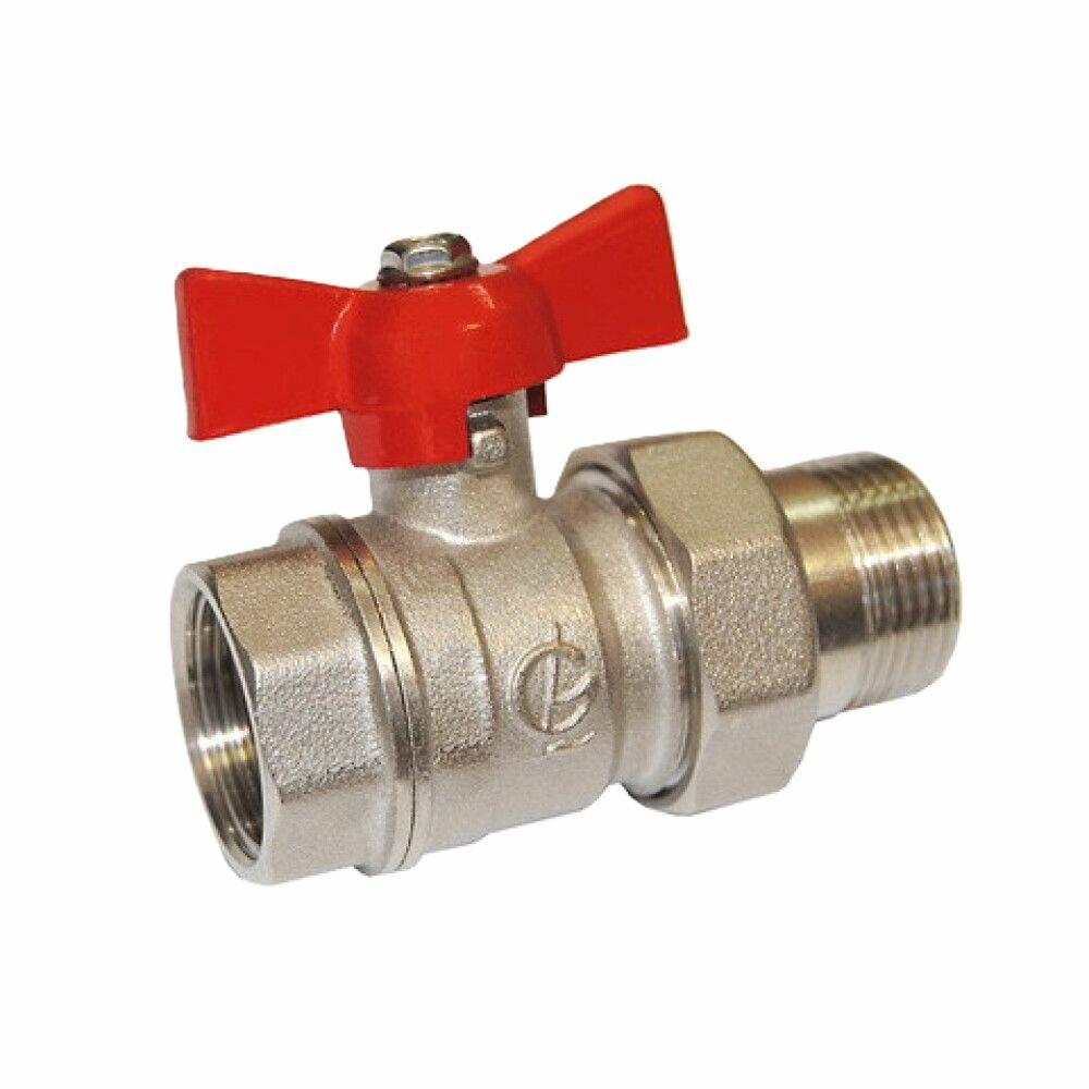 Кран шаровой латунь никель Стандарт 232 аналог 11б27п1 Ду 20 Ру40 ВР/"американка" бабочка красная галлоп 107170