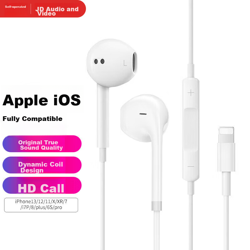 Kovos Compatible with Apple Lightning Wired Earphones, Semi-In Earphones for IPhone/14/13/12/11/7/8plus/XSMax/SE, with In-Line Control And Bluetooth Version