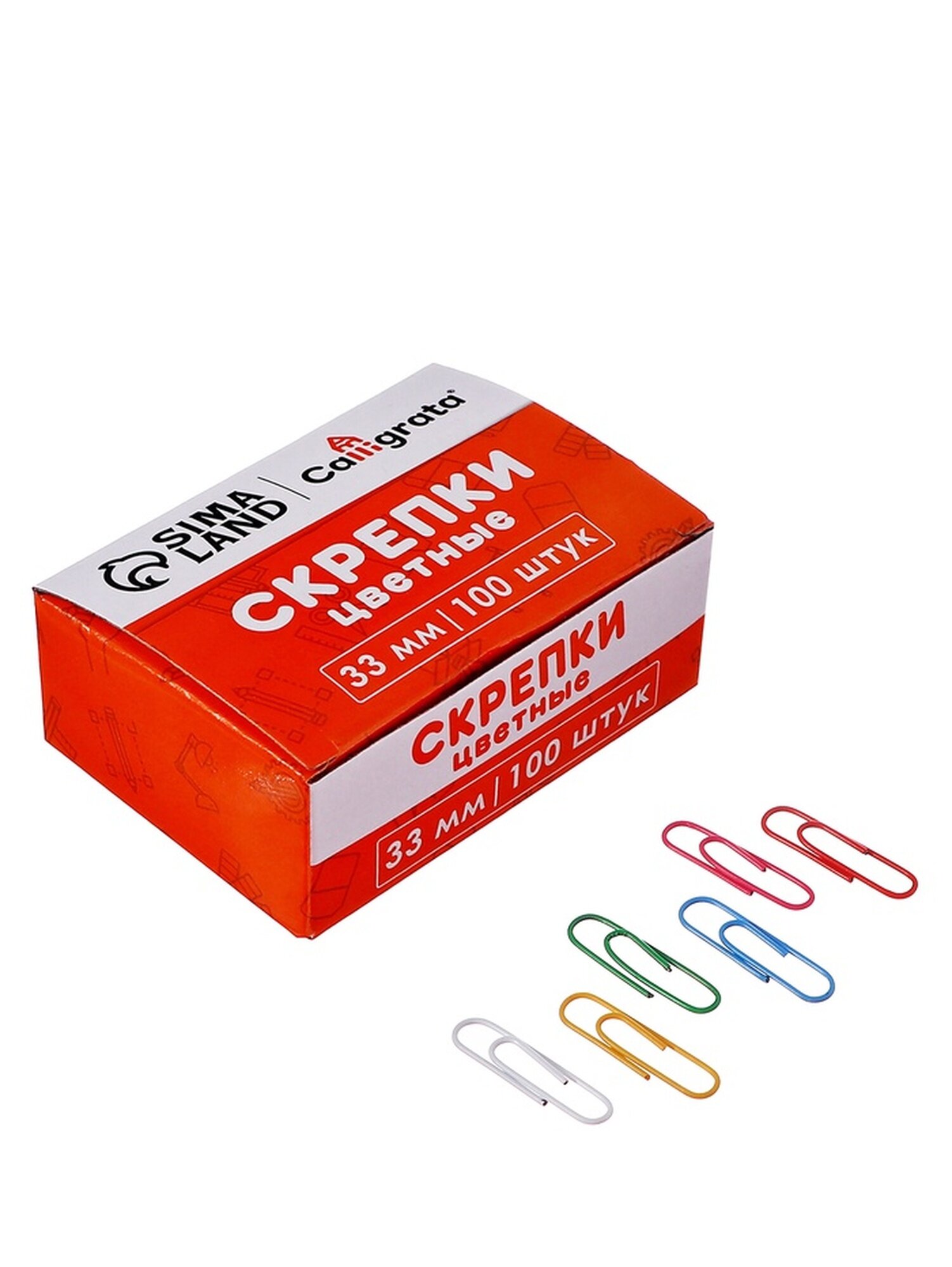 Скрепки Calligrata, металл/пластик, 33 мм, 100 шт, в картонной упаковке