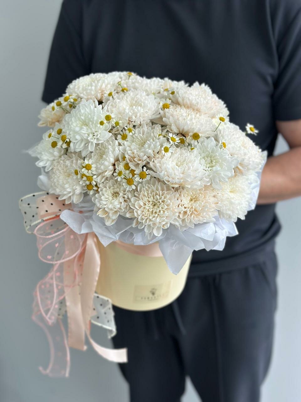 Коробочка-комплимент "Хризантема и ромашка", стильное оформление