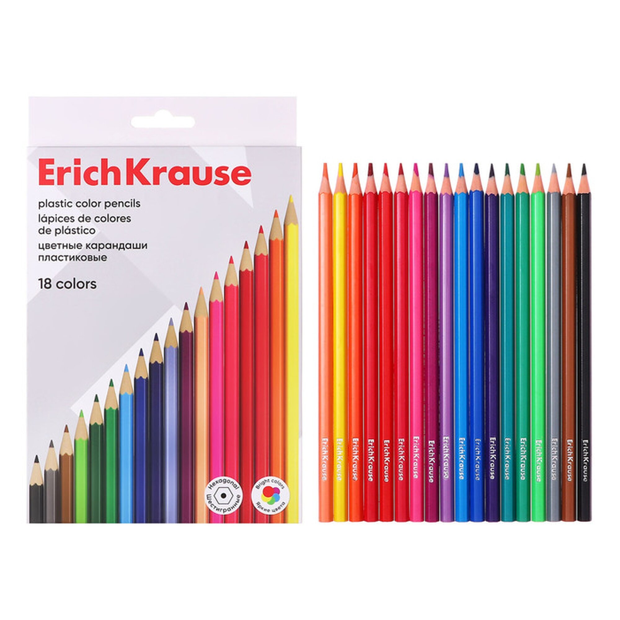Цветные карандаши ErichKrause Basic, 18 шт, шестигранные, легкая заточка, европодвес
