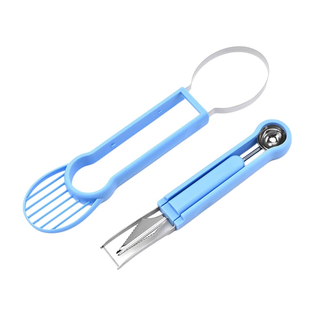 Двуглавый многофункциональный копатель фруктовых шариков "три в одном"- Стиль один синий 1