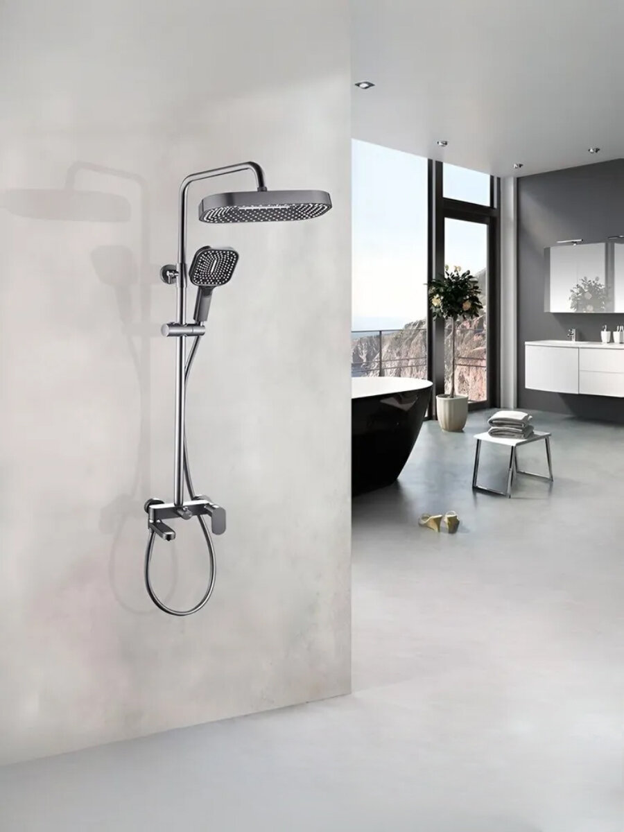 Душевая система (стойка) Salda ALMAes с тропическим душем оружейная сталь ALS-615-14 латунь