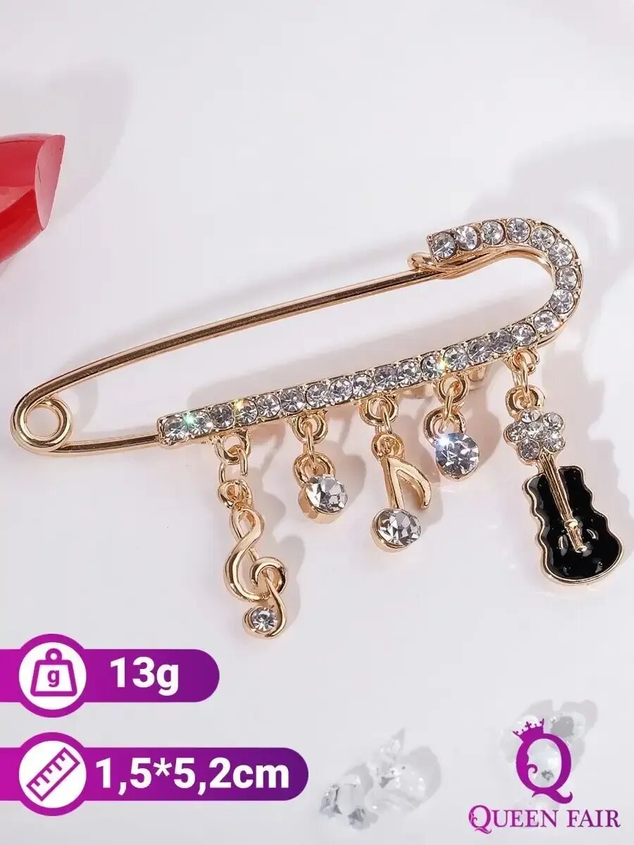 Булавка декоративная для одежды Классика нотки 5,2 см