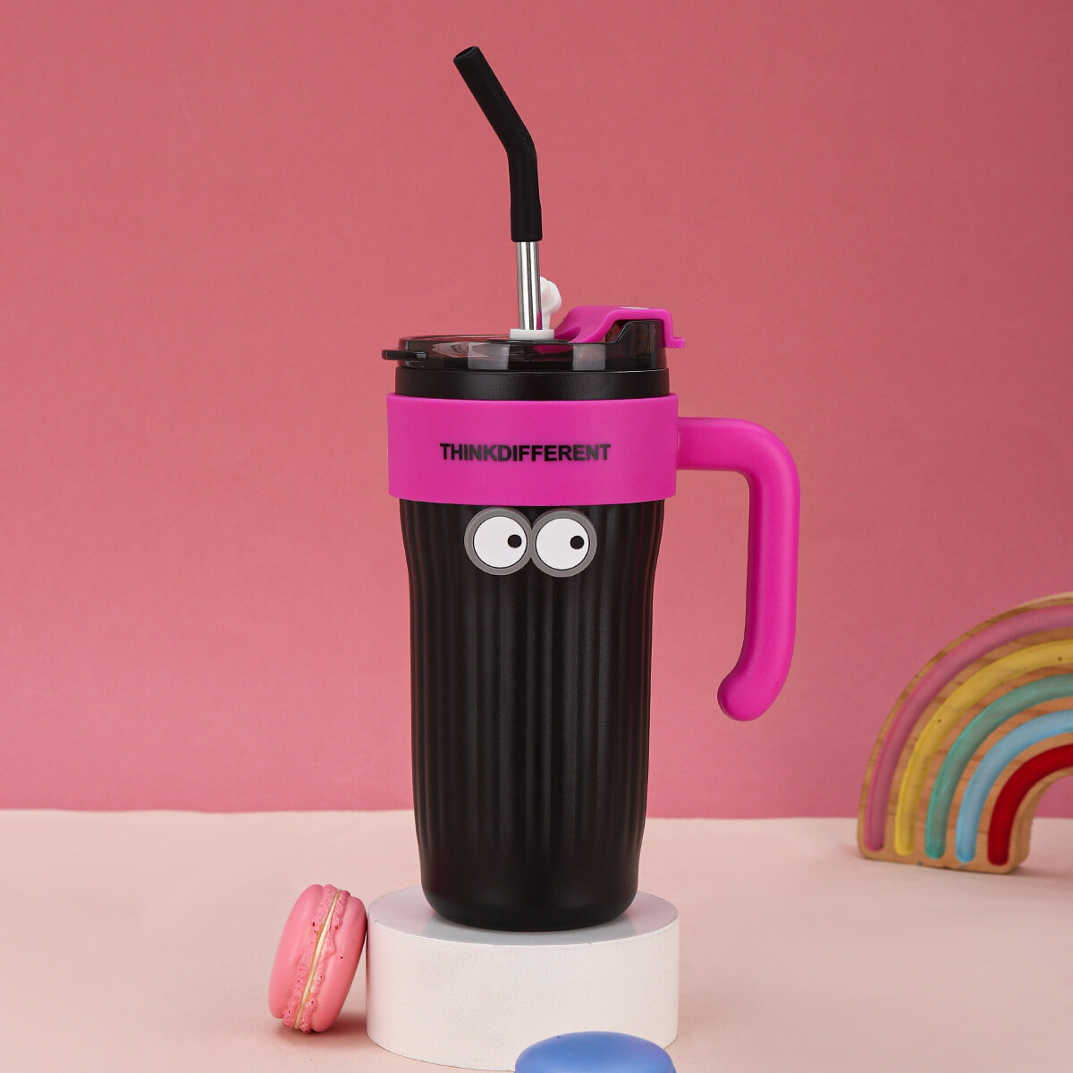 Чашка для чая в американском стиле из нержавеющей стали марки 316 с двойными стенками, вакуумной изоляцией, большой вместимости, для двух порций кофе, с ручкой и трубочкой.