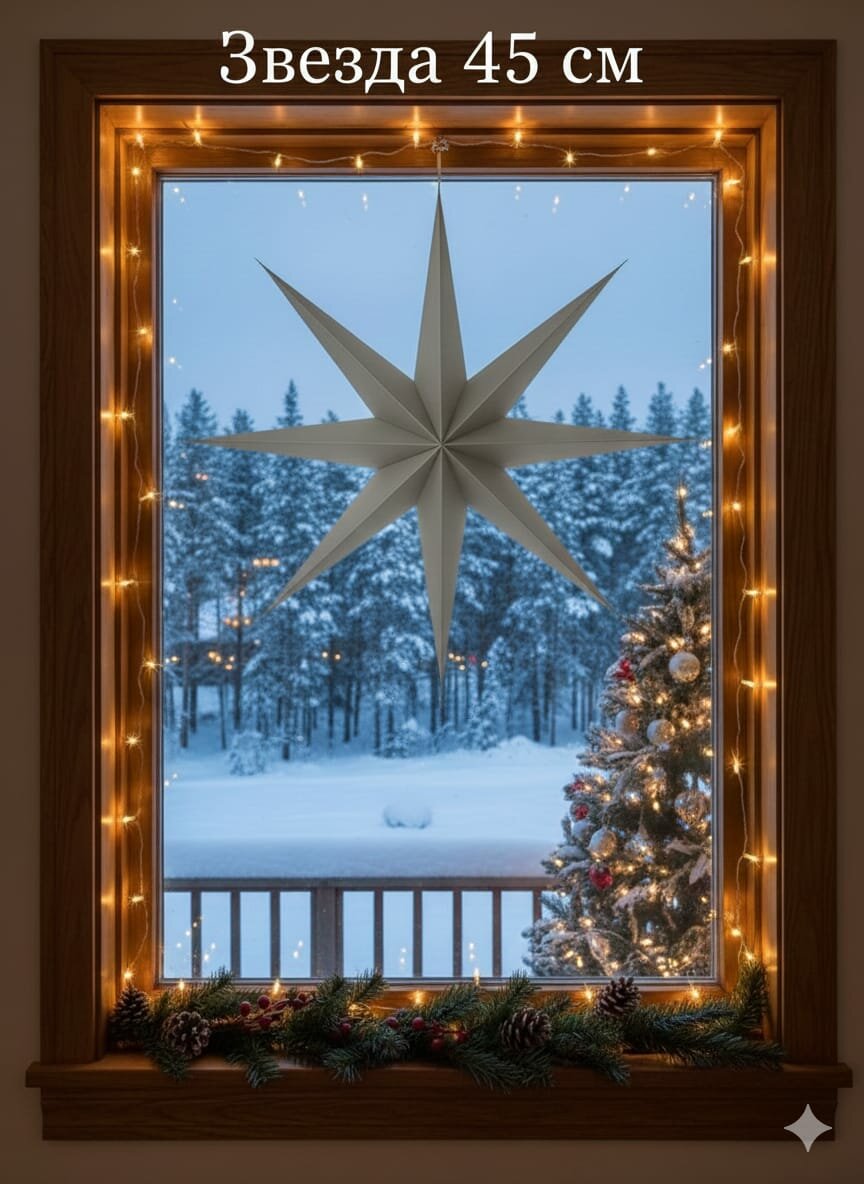 Звезда подвесная декоративная, 45 см/ новогодние украшения/праздник/серая