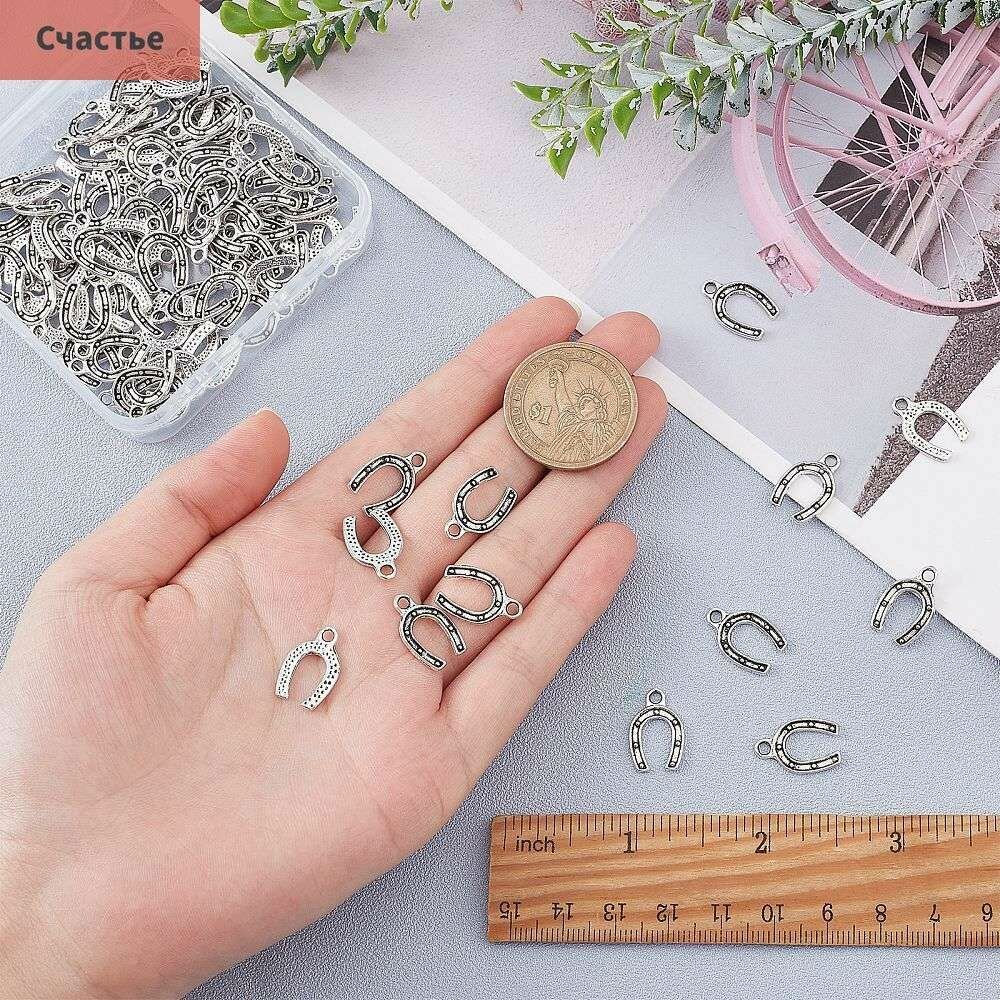 1 коробка 100 шт. серебряных подвесок в виде подковы, тибетский сплав, ковбойский талисман на удачу для изготовления ювелирных изделий своими руками