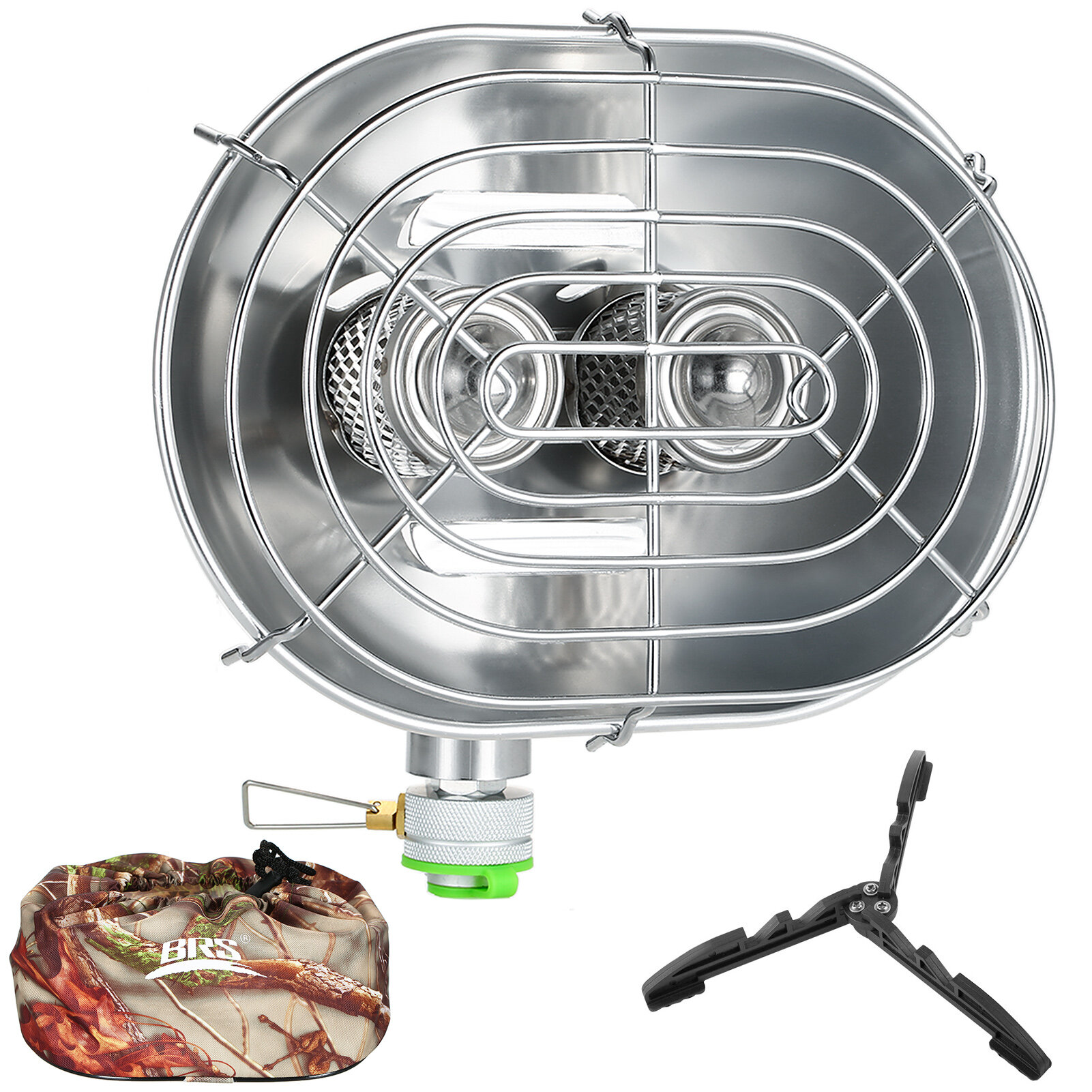 Double Head Outdoor Heater Portable Infrared Ray Camping Heating Stove Warmer Gas with Foldable Canister Stand