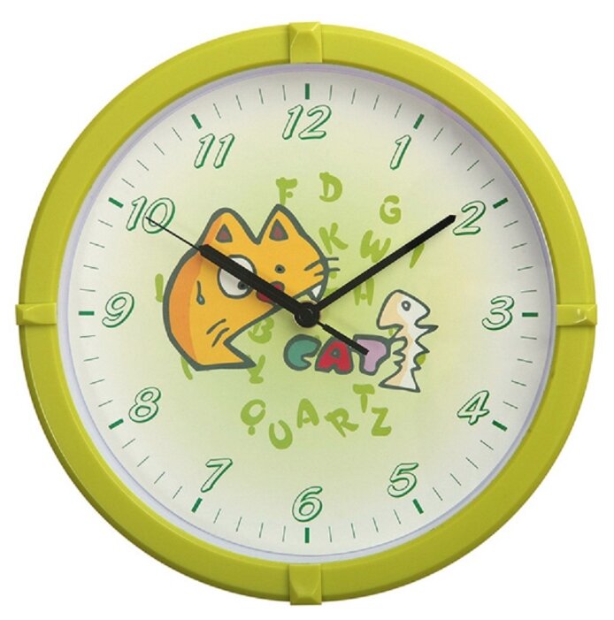 Настенные часы круглые гранат Ф-6802-6 кот и рыбка диаметр 27,5 см