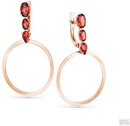 Серьги золото, 585 проба, гранат