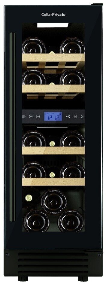 Винный шкаф Cellar Private CP017-2TB, двухкамерный, до 17 бутылок, черный