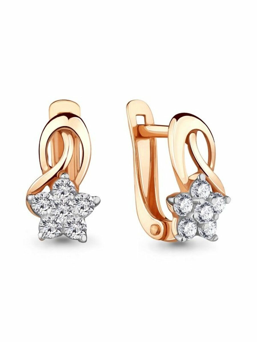 Серьги, красное золото, 375 проба, фианит