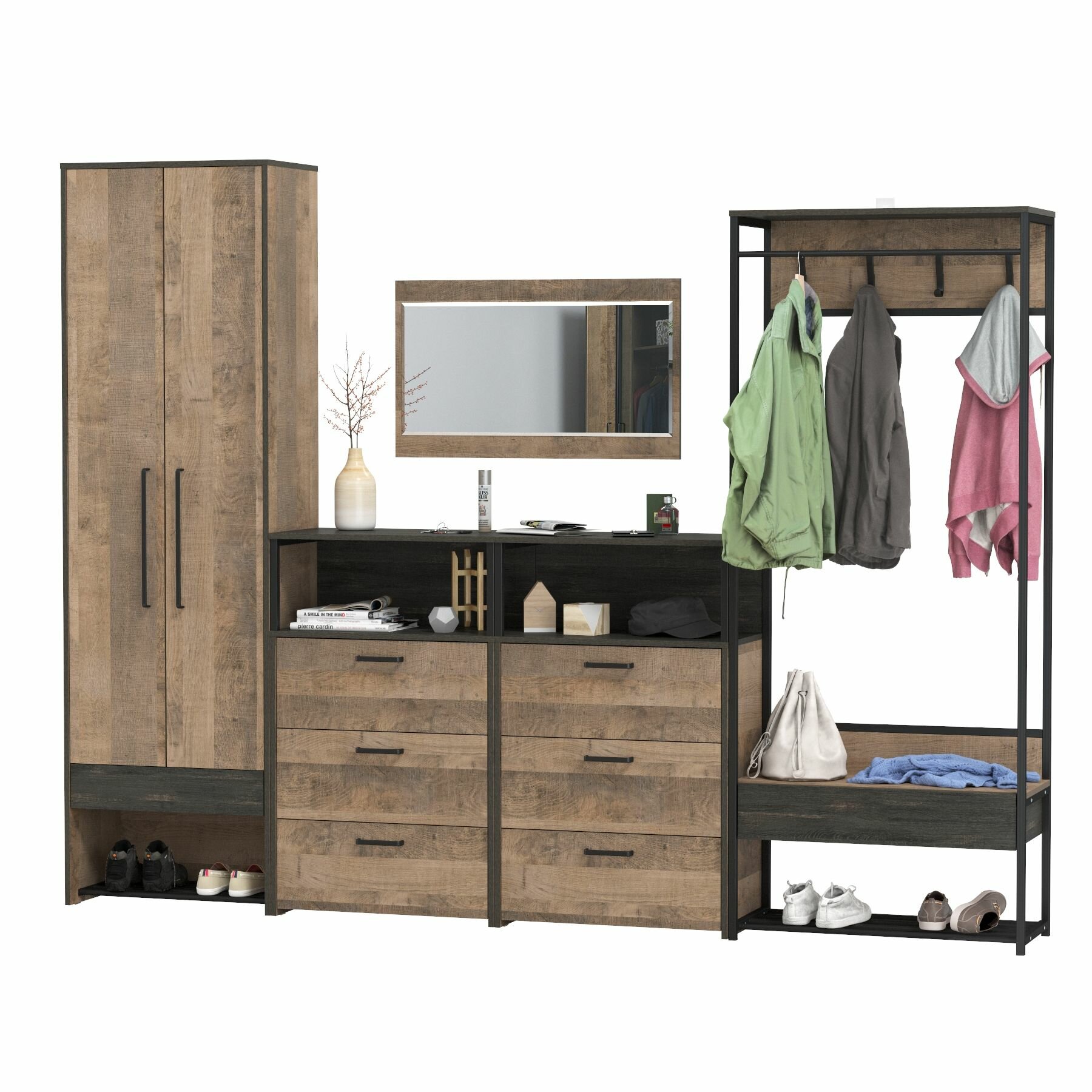 Трувор в стиле лофт № 235, цвет дуб гранж песочный/интра, ШхГхВ 275,2х37х210 см, универсальная сборка