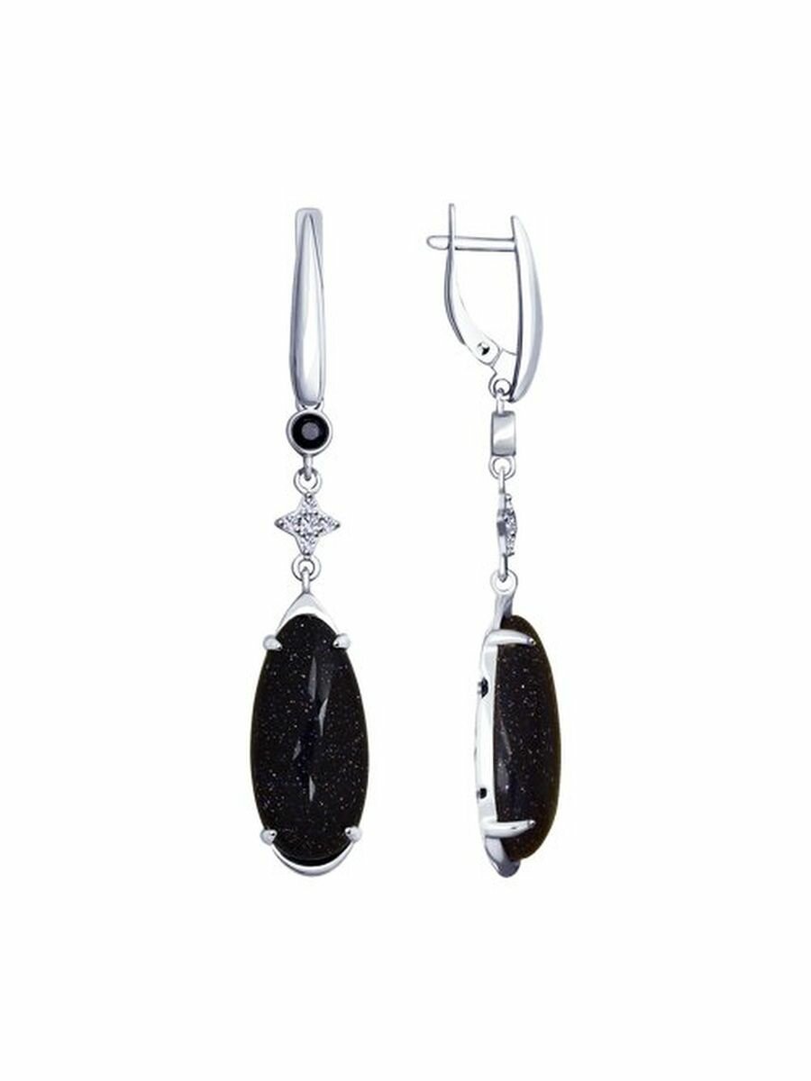 Серьги, серебро, 925 проба, родирование, стекло, фианит