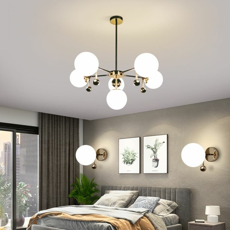 Люстра подвесная на потолок шар стекло (0107-5+1), LUCETY, площадь освещения 15 кв. м.