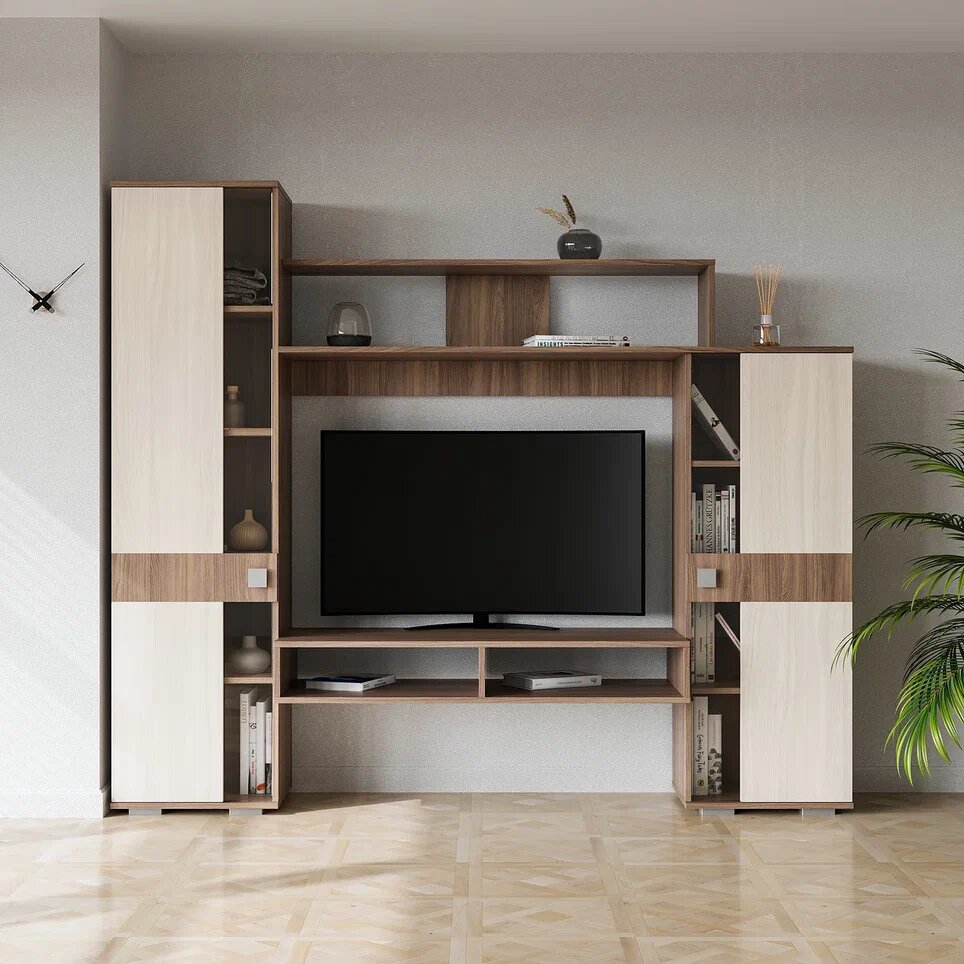 Стенка в гостиную "Ника" цвет: ясень шимо темный/ясень шимо светлый размер: 2000x450x1712 мм