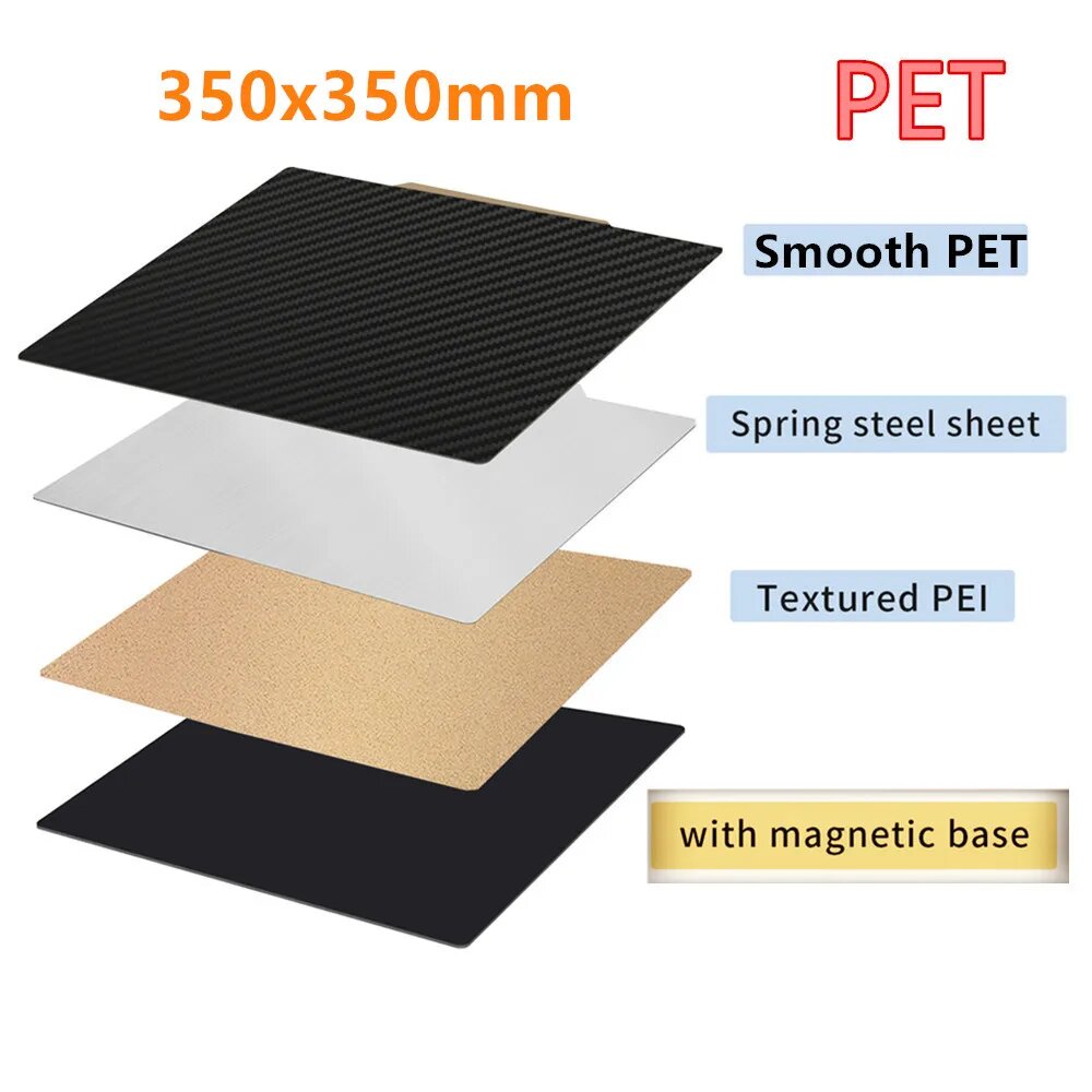 Лист PEI 350x350 мм с магнитным основанием, PET with Base