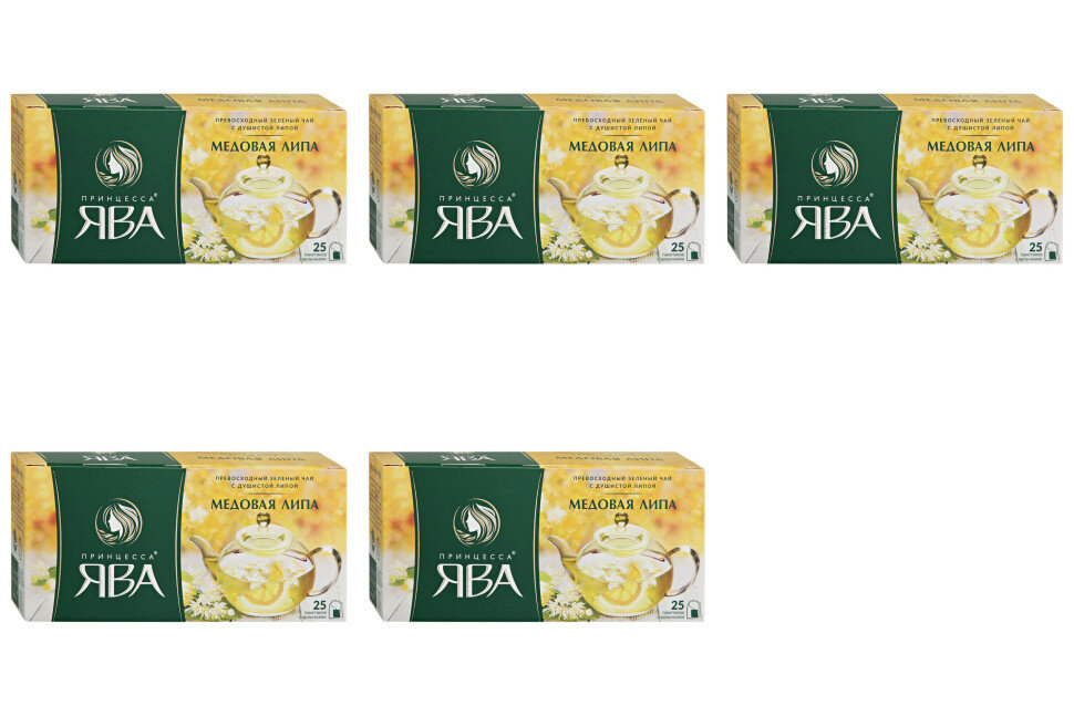 Чай зеленый в пакетиках для чашки Принцесса Ява Медовая липа, 25*1,5 г (комплект 5 шт.) 6014383