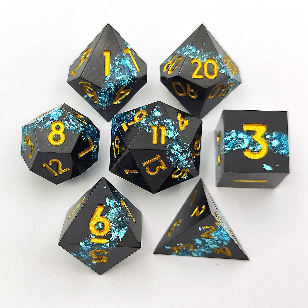 Кубики DND COC Running Group D20, с черной клипсой, синие и золотые символы