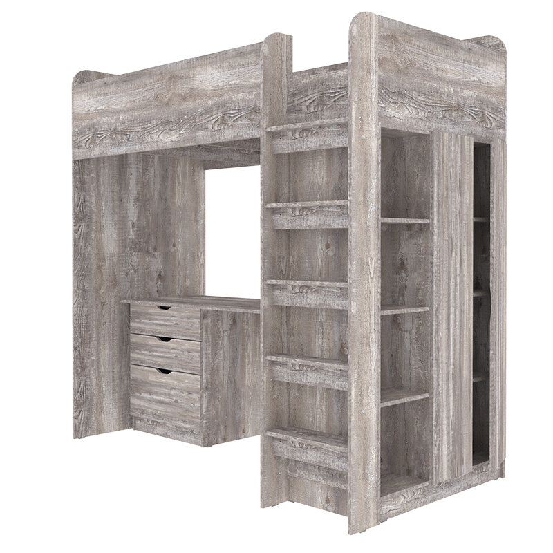 Кровать-чердак Polini Simple с письменным столом и шкафом Бетон Бетон